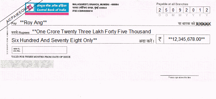 How to Fill Central Bank of India Cheque?