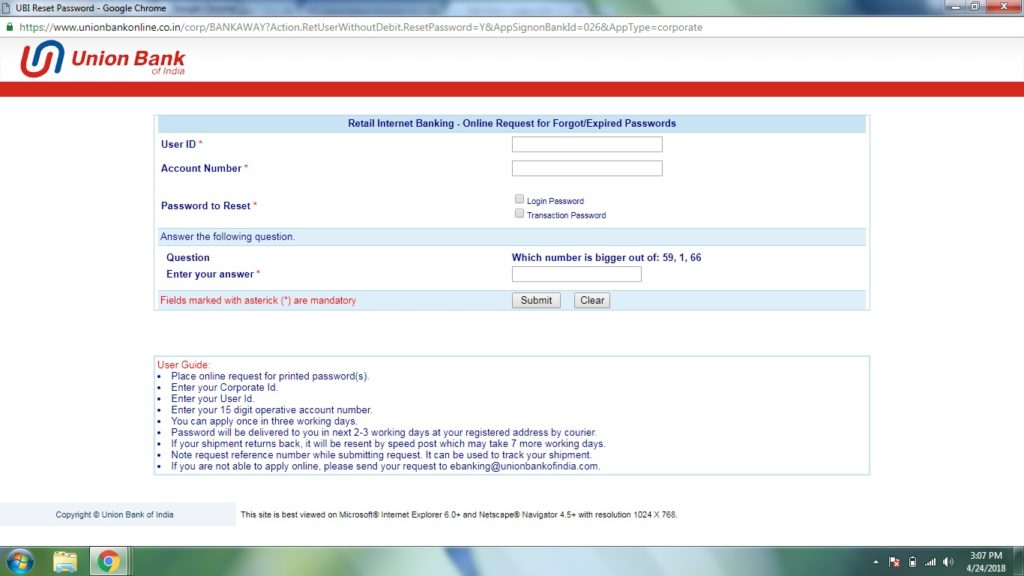 Register for Internet Banking in Union Bank of India 2025