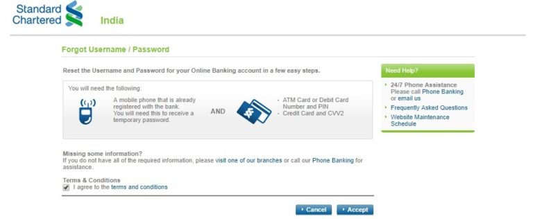 Recover Username and Password of Standard Chartered Bank