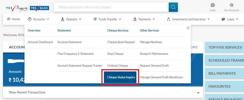 View Yes Bank Cheque Status | Stop/Unblock Cheque Online
